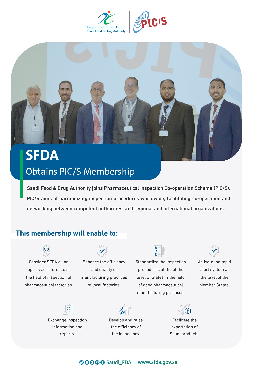 SFDA Obtains PIC/S Membership | The official website of the Saudi Food and Drug Authority